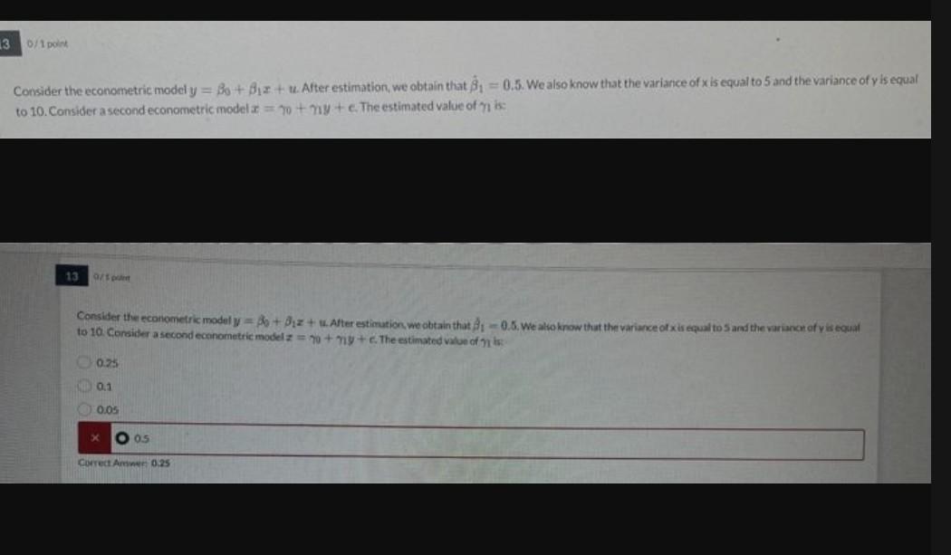 Solved Consider the econometric model y=β0+β1x+u. After | Chegg.com