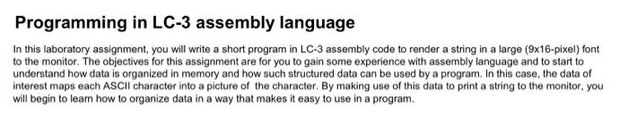 Solved Programming in LC-3 assembly language In this | Chegg.com