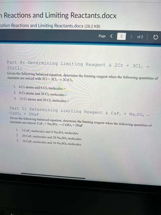 Solved 2CrCl3 Given the following balanced equation, | Chegg.com
