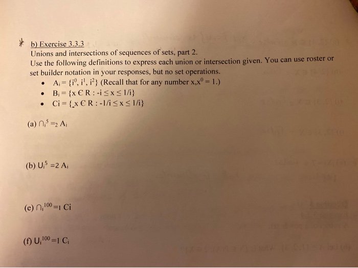 Solved * b) Exercise 3.3.3 Unions and intersections of | Chegg.com