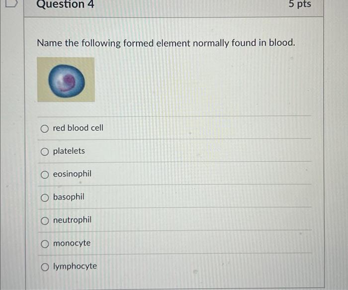 Solved Question 4 Name the following formed element normally | Chegg.com