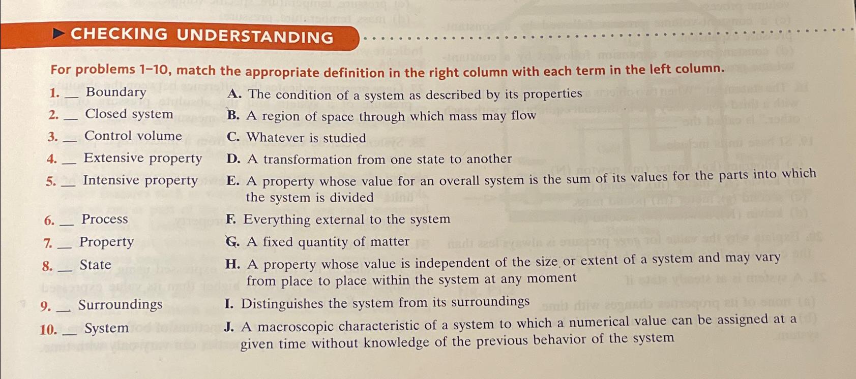 Solved CHECKING UNDERSTANDINGFor problems 1-10, ﻿match the | Chegg.com