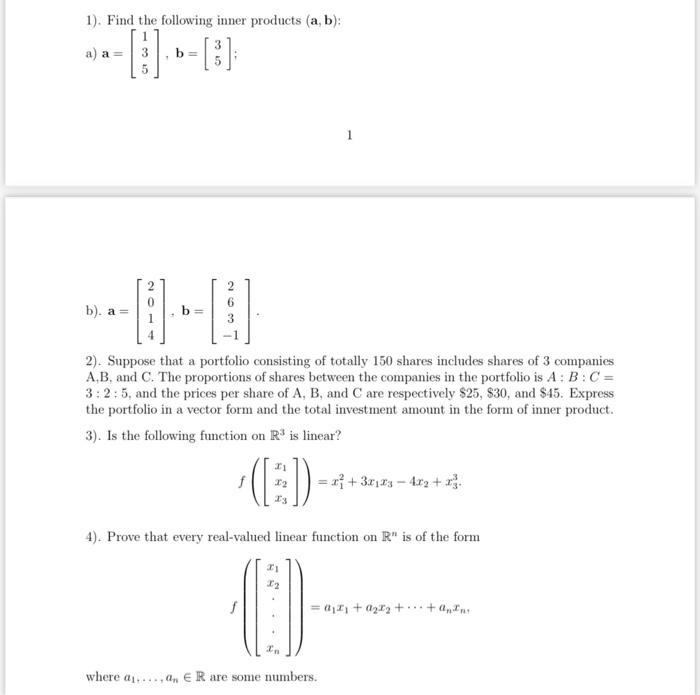 Solved 1). Find the following inner products (a,b) : a) | Chegg.com