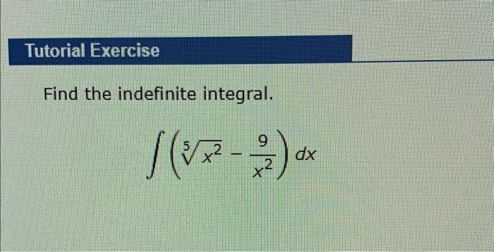 Solved Tutorial Exercise Find the indefinite integral. 9 | Chegg.com