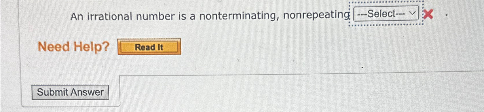 Solved An irrational number is a nonterminating, | Chegg.com