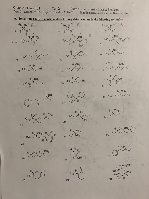 Solved Organic Chemistry I Test 2 Extra Stereochemistry | Chegg.com