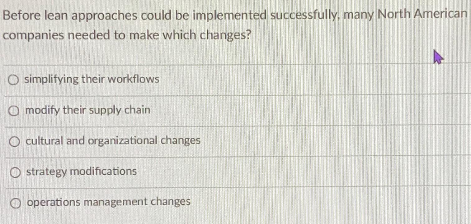 Solved Before lean approaches could be implemented | Chegg.com