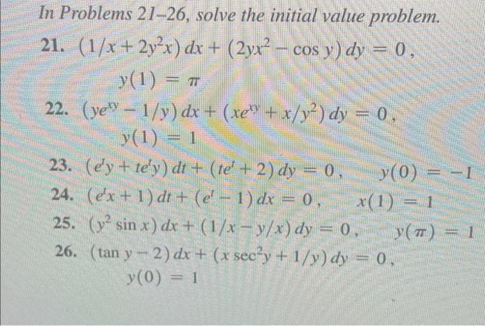 Solved In Problems 21 26 Solve The Initial Value Problem 0076