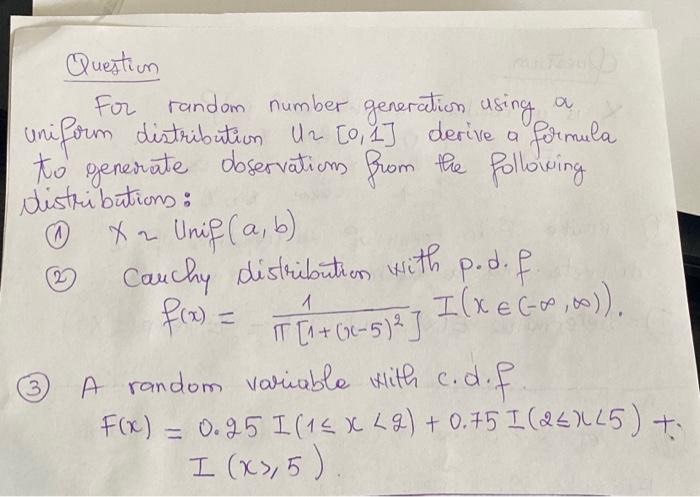For random number generation using a uniform | Chegg.com