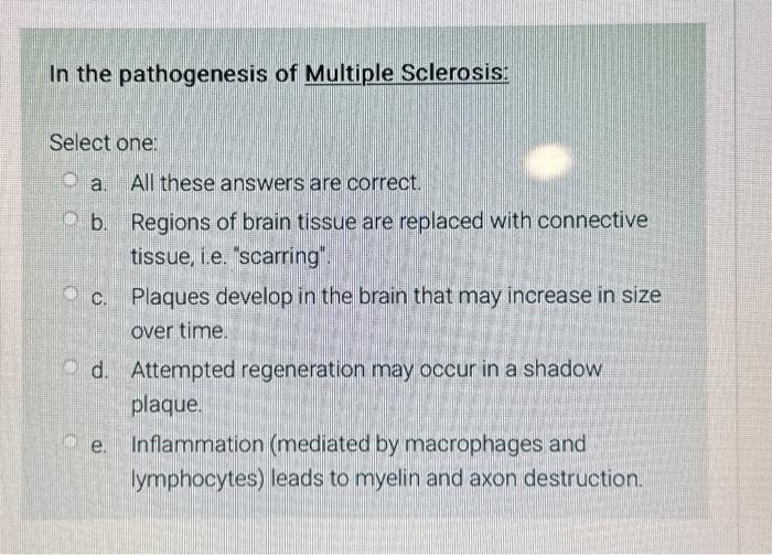 Solved In the pathogenesis of Multiple Sclerosis: Select | Chegg.com
