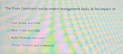 Solved The Triple Constraint tied to project management | Chegg.com