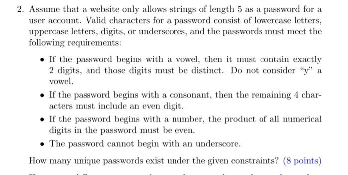 Solved 2. Assume that a website only allows strings of | Chegg.com