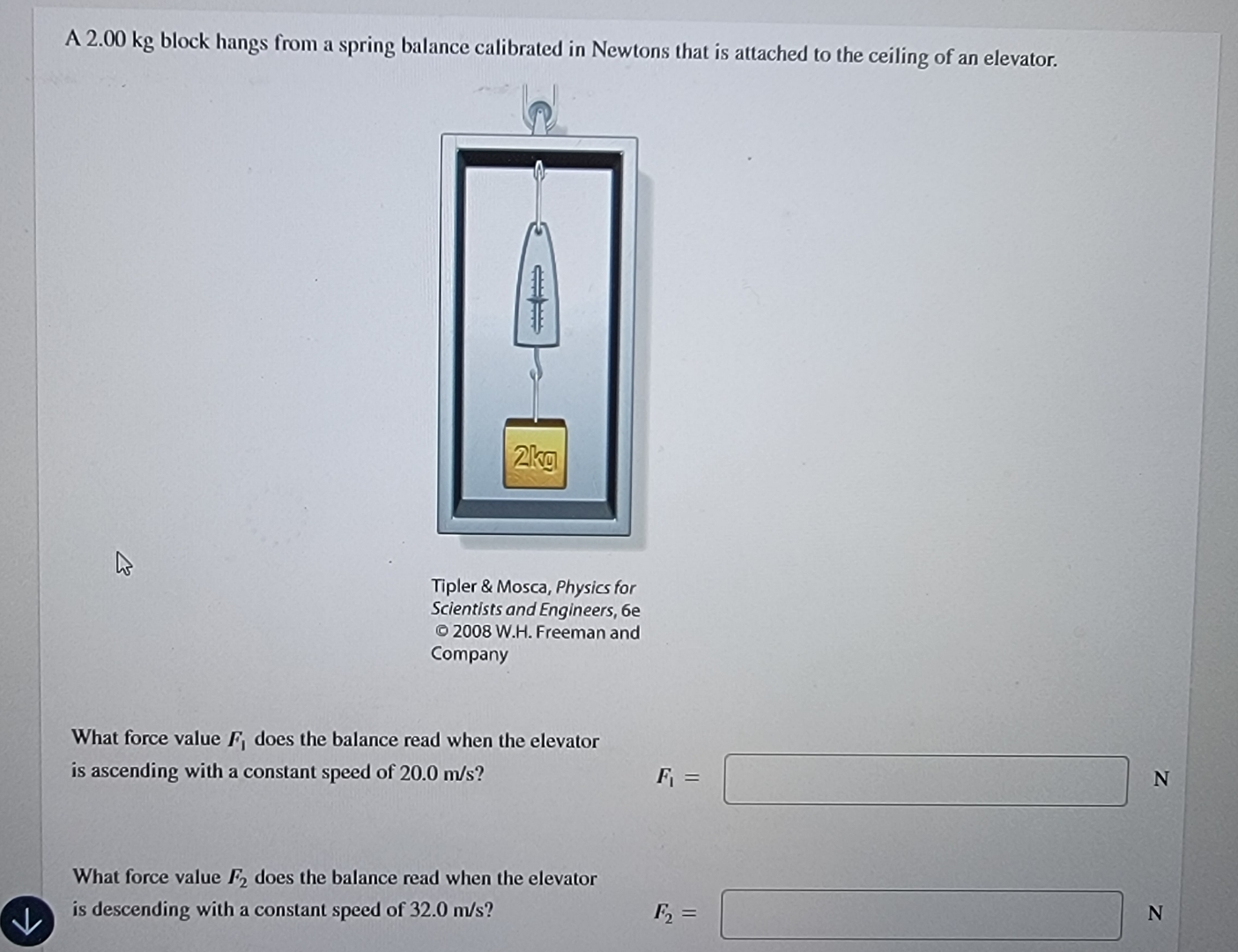 Solved A 2.00kg ﻿block hangs from a spring balance | Chegg.com