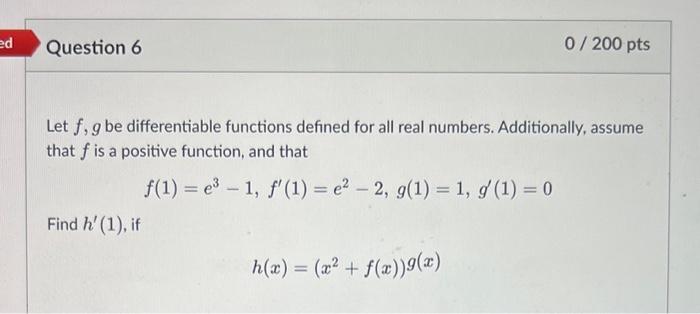 Solved Let f,g be differentiable functions defined for all | Chegg.com