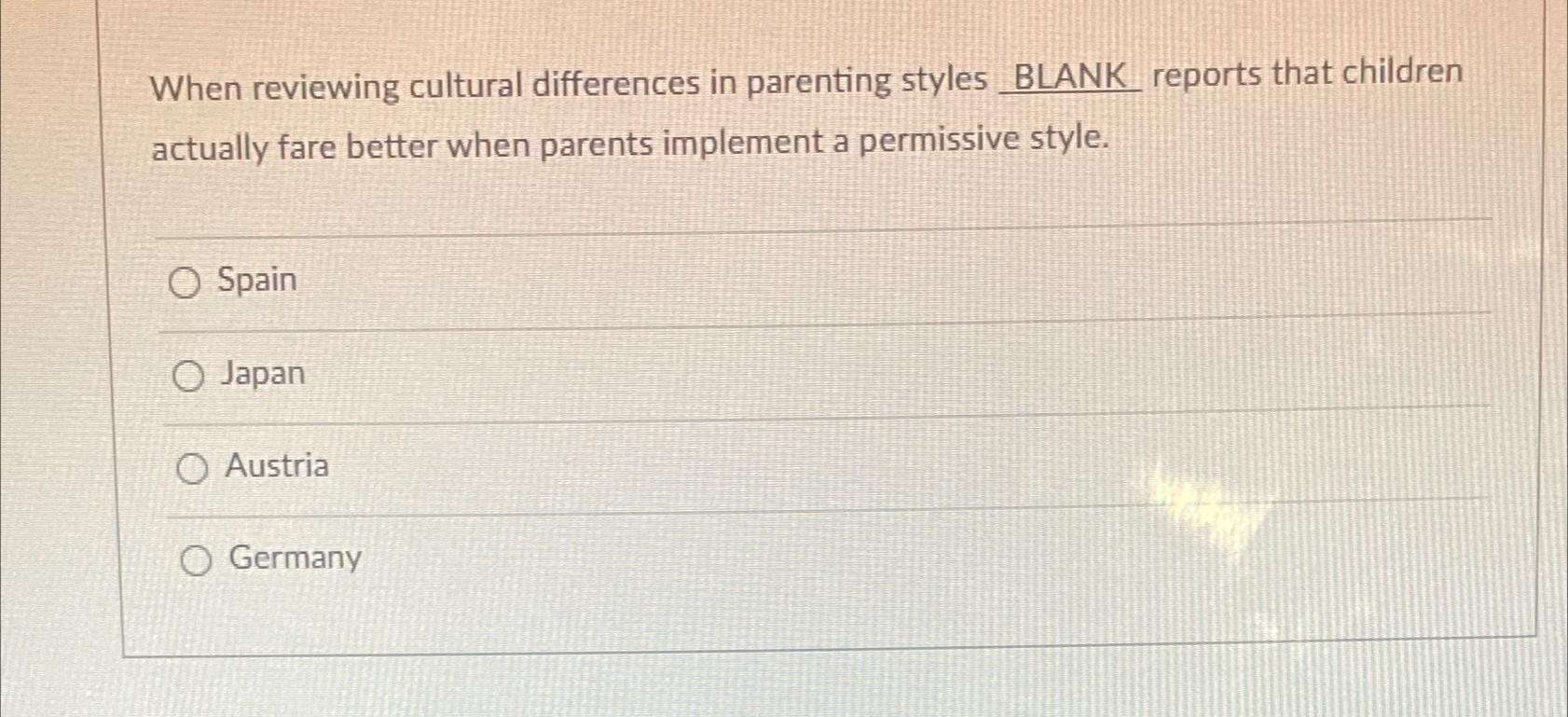 Solved When reviewing cultural differences in parenting | Chegg.com