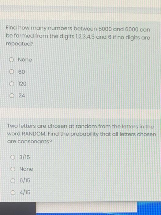 Solved Find how many numbers between 5000 and 6000 can be | Chegg.com