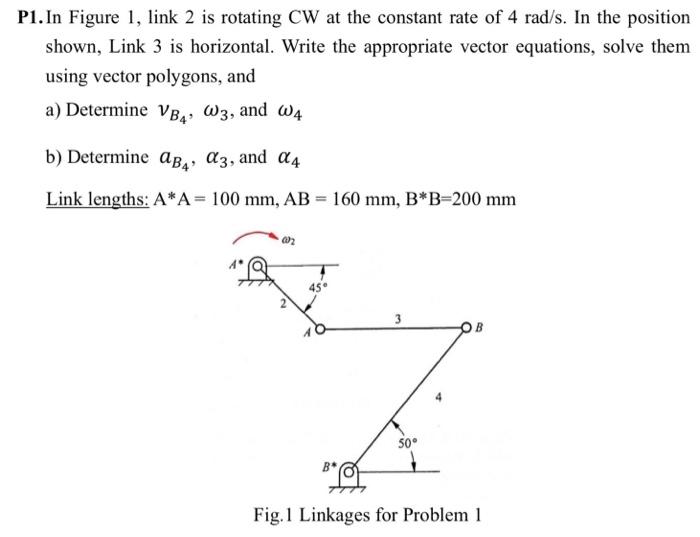 Solved P1.In Figure 1 , link 2 is rotating CW at the | Chegg.com