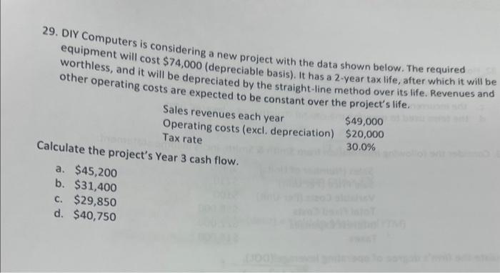 Solved 29. DIY Computers is considering a new project with | Chegg.com