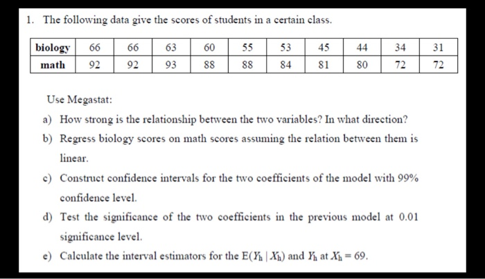 Solved 1. The following data give the scores of students in | Chegg.com