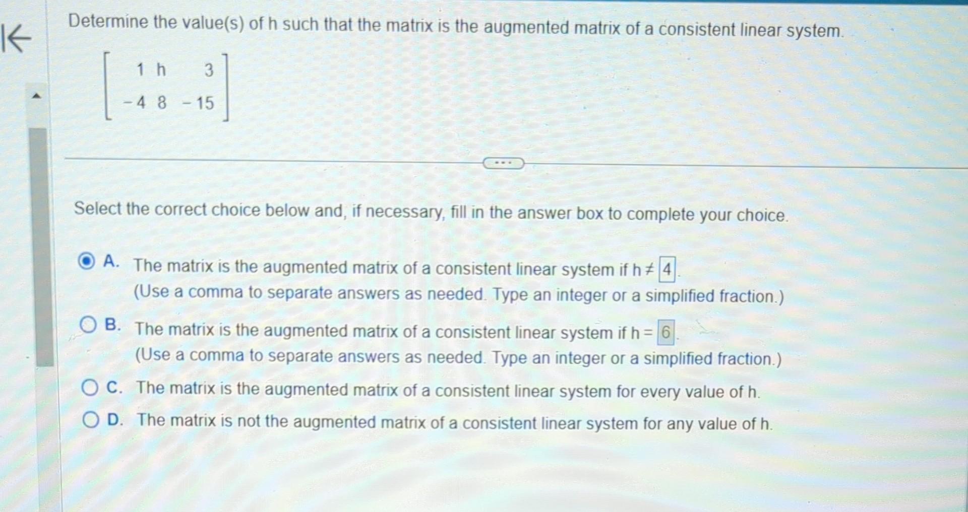 Solved Determine the value(s) of h such that the matrix is | Chegg.com