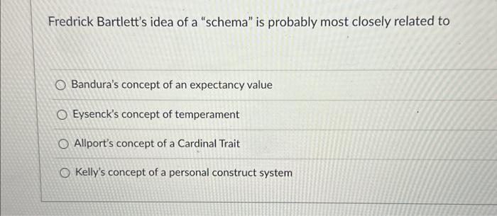 Solved Fredrick Bartlett's idea of a "schema" is probably | Chegg.com