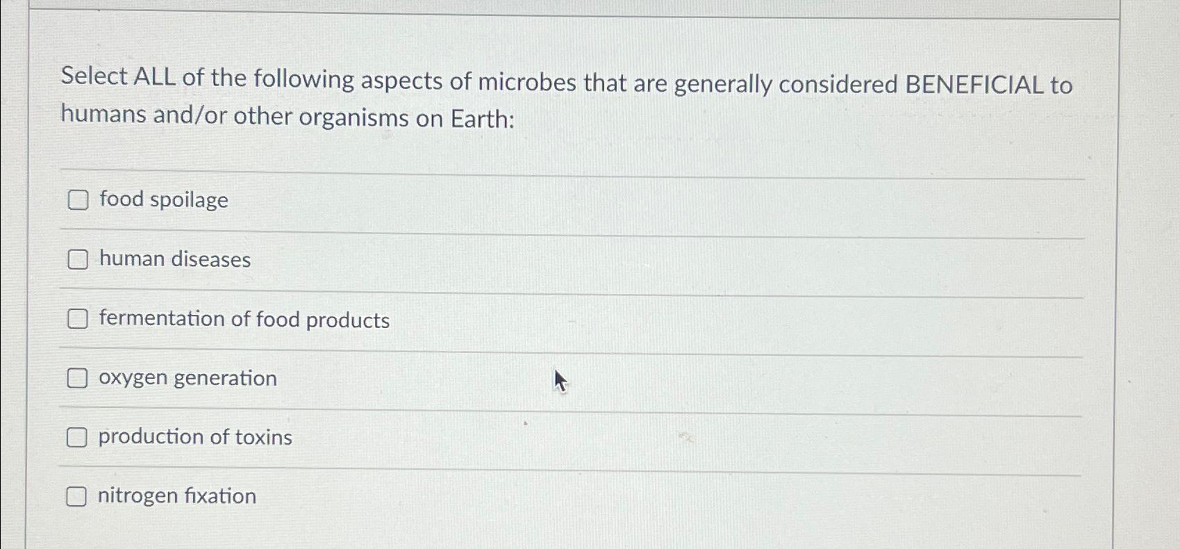 Solved Select ALL of the following aspects of microbes that | Chegg.com