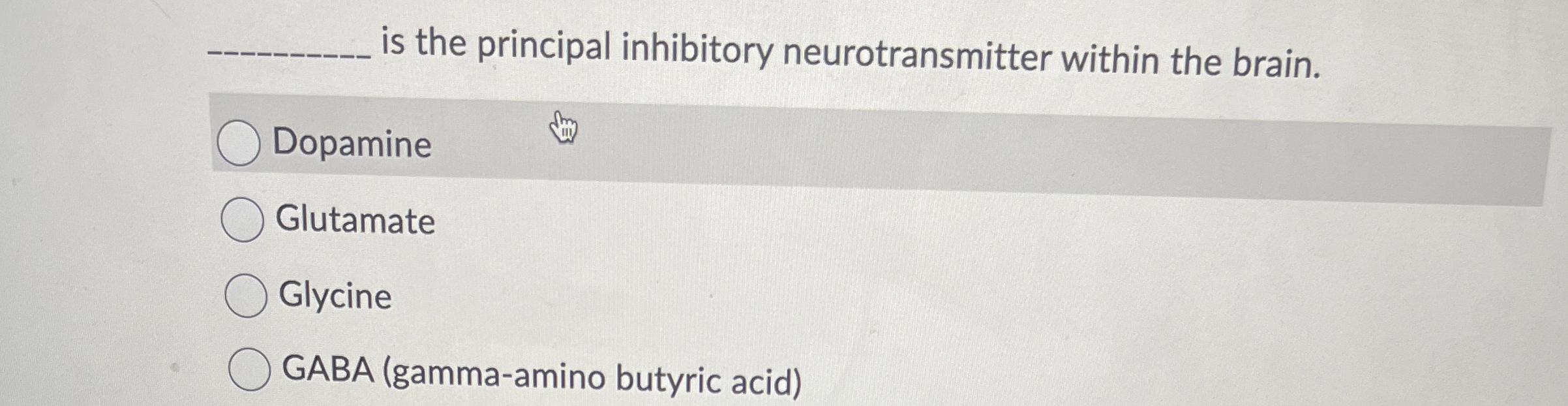 Solved is the principal inhibitory neurotransmitter within | Chegg.com