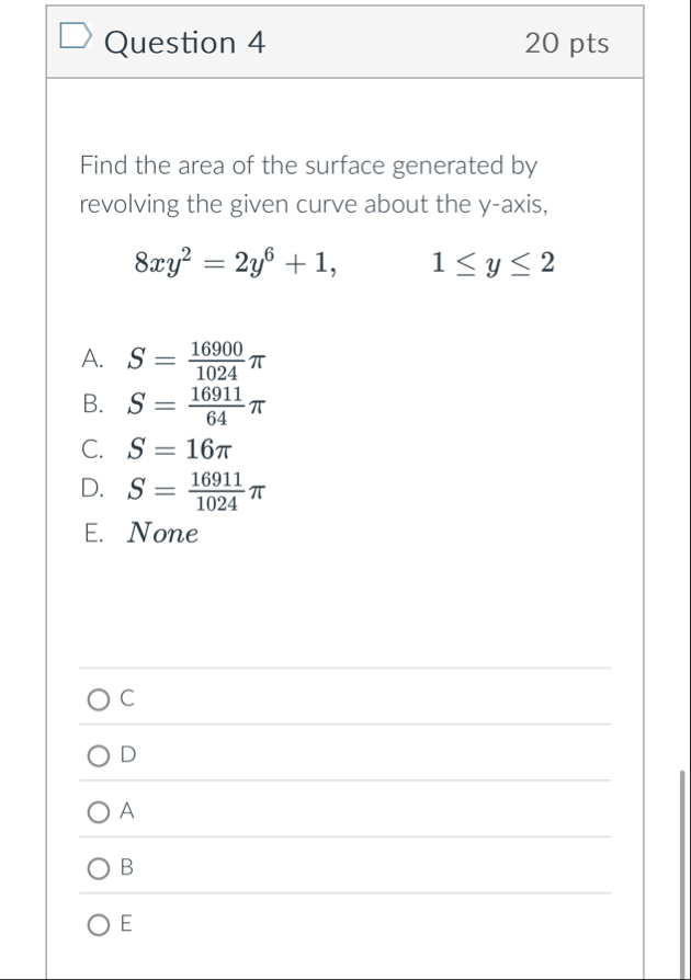 Solved Question 420 ﻿ptsFind the area of the surface | Chegg.com