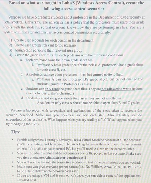 Solved Based on what was taught in Lab #8 (Windows Access | Chegg.com