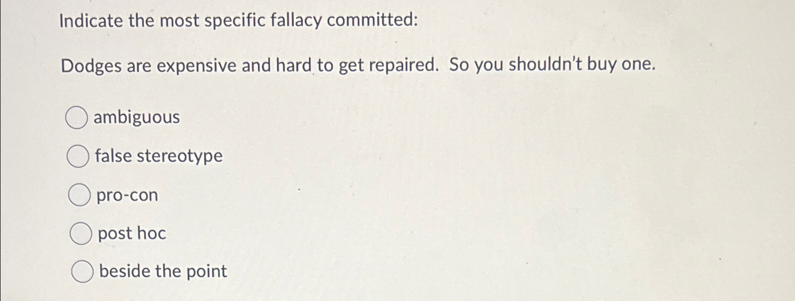 Solved Indicate the most specific fallacy committed:Dodges | Chegg.com