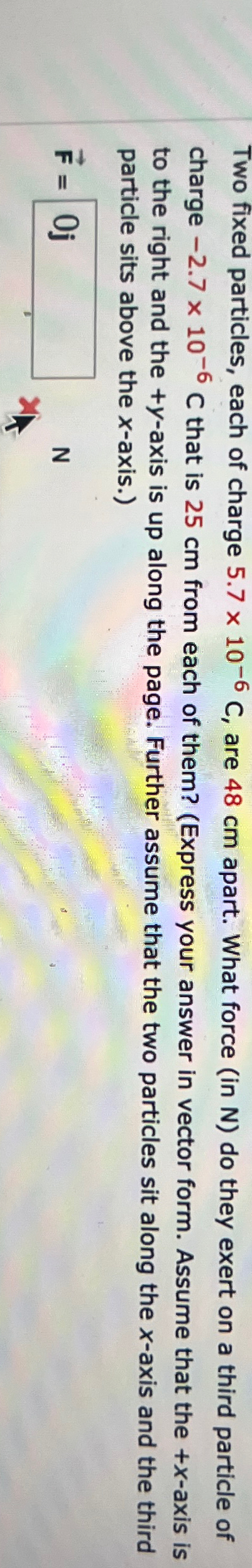 Solved Two fixed particles, each of charge 5.7×10-6C, ﻿are | Chegg.com