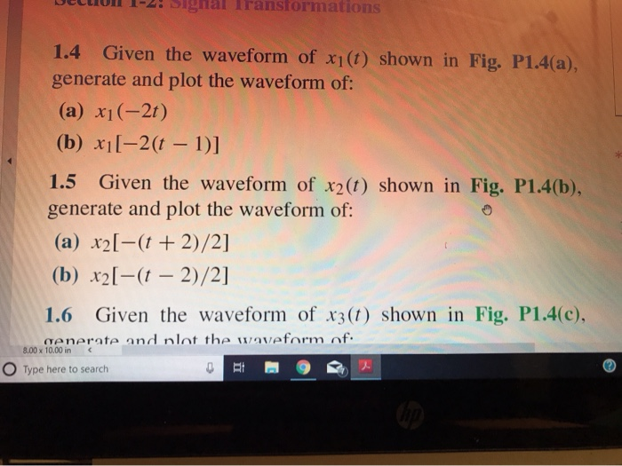 velul 1-2. Signal Transformations 1.4 Given the | Chegg.com