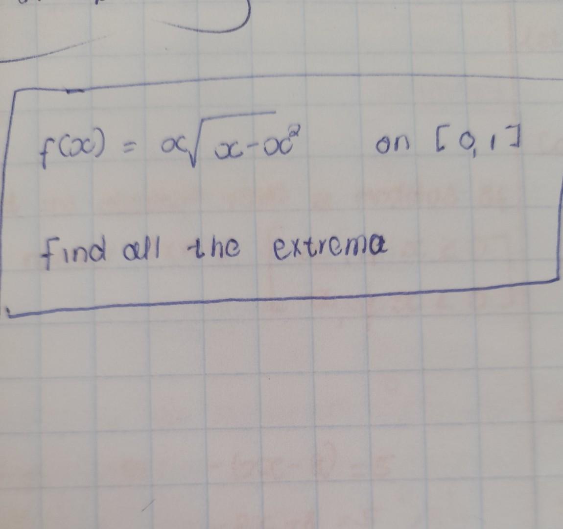 Solved f(x)=xx−x2 on find all the extrema | Chegg.com