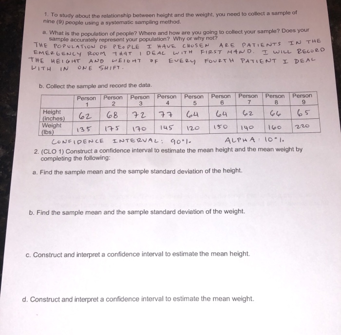 Solved 1. To study about the relationship between height and | Chegg.com