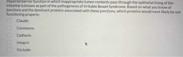 Solved Impaired barrier function in which inappropriate | Chegg.com