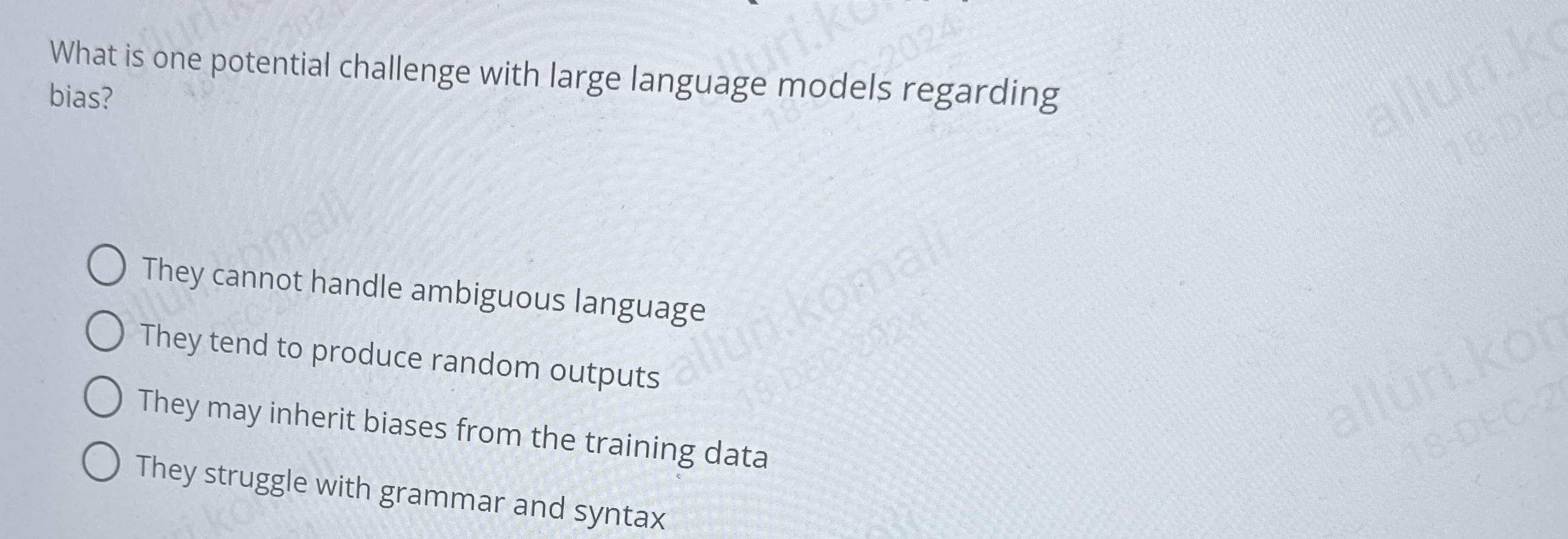 Solved What is one potential challenge with large language | Chegg.com