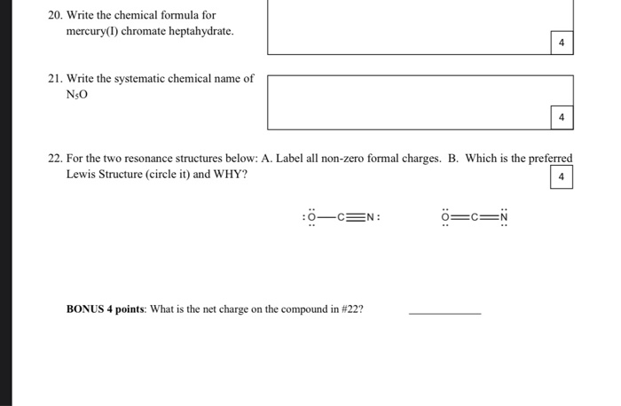 Solved 20. Write the chemical formula for mercury(I) | Chegg.com