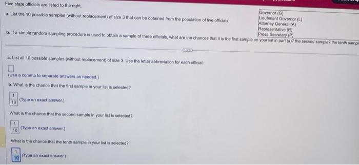 Five state officials are listed to the right: a. List | Chegg.com