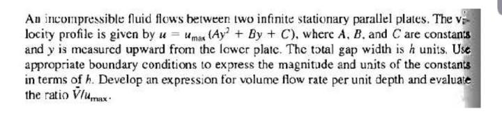 Solved An incompressible fluid flows between two infinite | Chegg.com