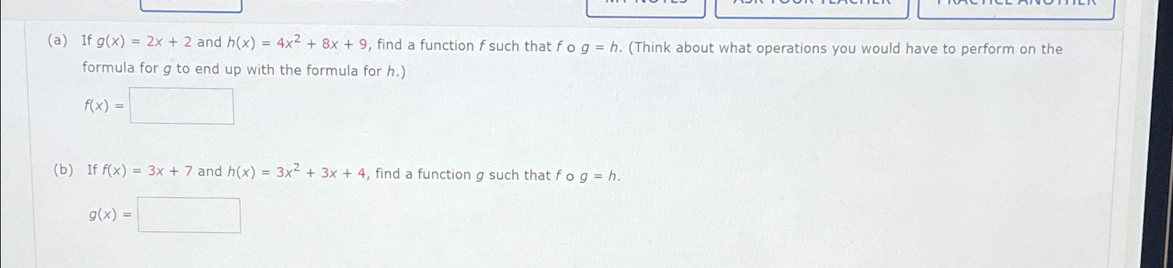 Solved (a) ﻿If g(x)=2x+2 ﻿and h(x)=4x2+8x+9, ﻿find a | Chegg.com