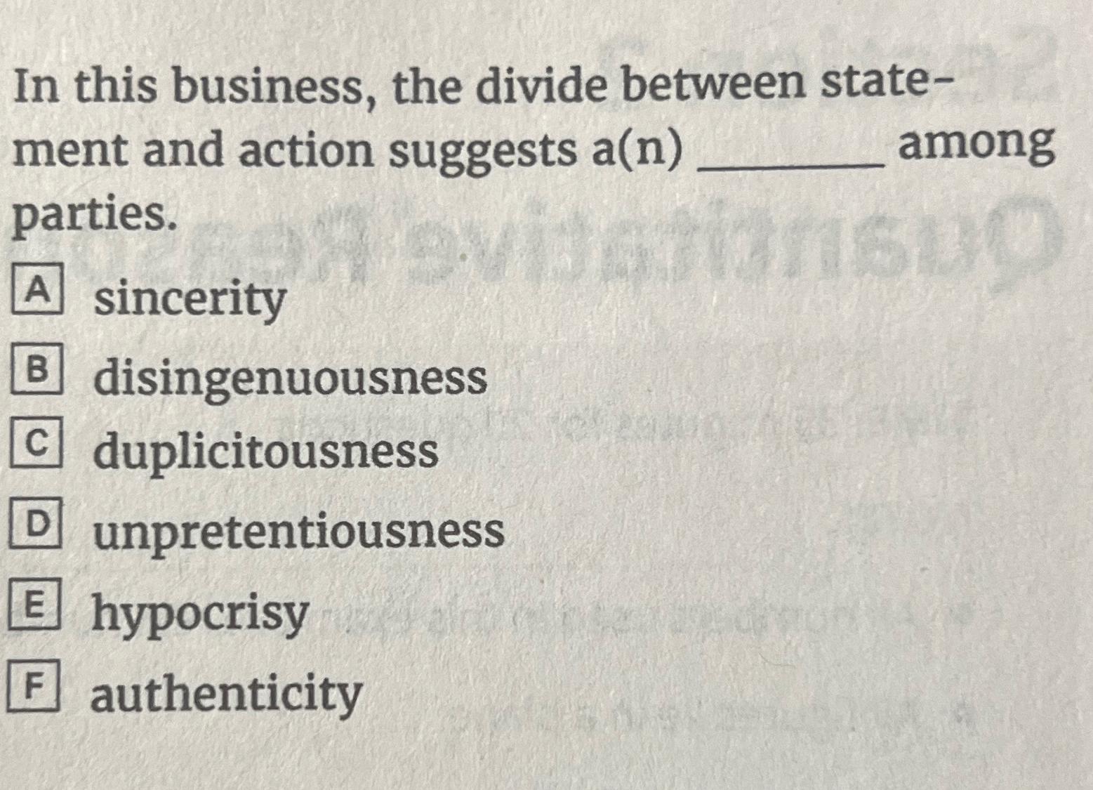Solved In this business, the divide between statement and | Chegg.com