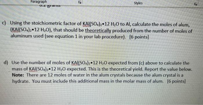 (KAl2(SO4)2∙12H2O), that should be theoretically | Chegg.com