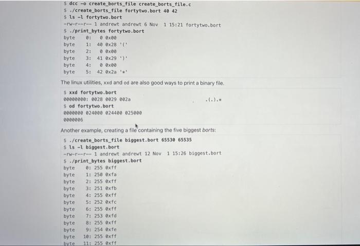 Solved Write a C program, create_borts_file, which takes 3 | Chegg.com