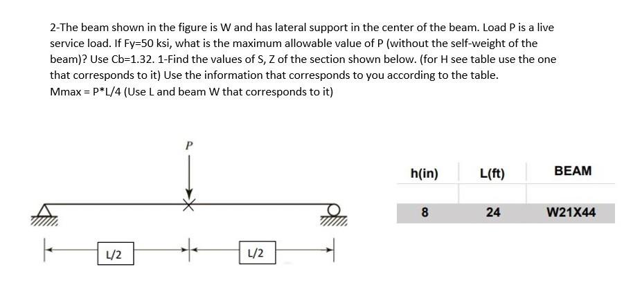 Solved 2-The beam shown in the figure is W and has lateral | Chegg.com