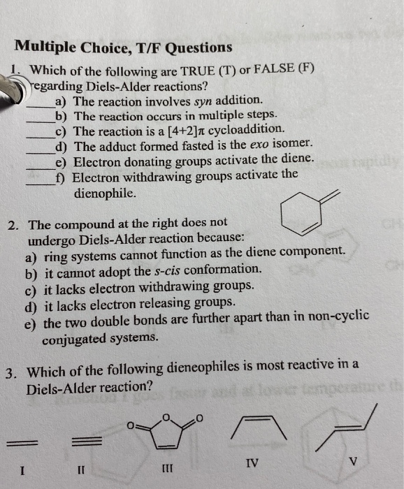 Solved Multiple Choice, T/F Questions 1. Which of the | Chegg.com