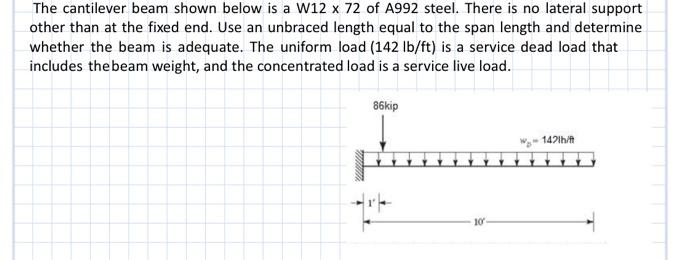Solved The cantilever beam shown below is a W12 ×72 of A992 | Chegg.com