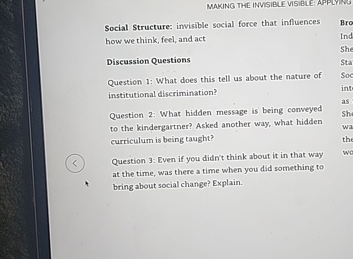 Solved MAKING THE INVISIBLE VISIBLE: APPLYINGSocial | Chegg.com
