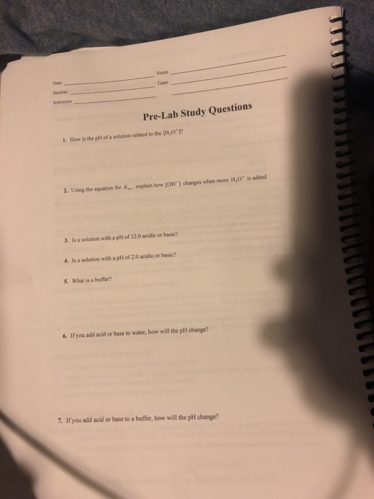 Solved Instructor Pre-Lab Study Questions 1. How is the pH | Chegg.com