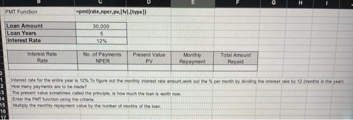 Solved E G H PMT Function pmt(rate, nper,pw. [tv].[type]) | Chegg.com