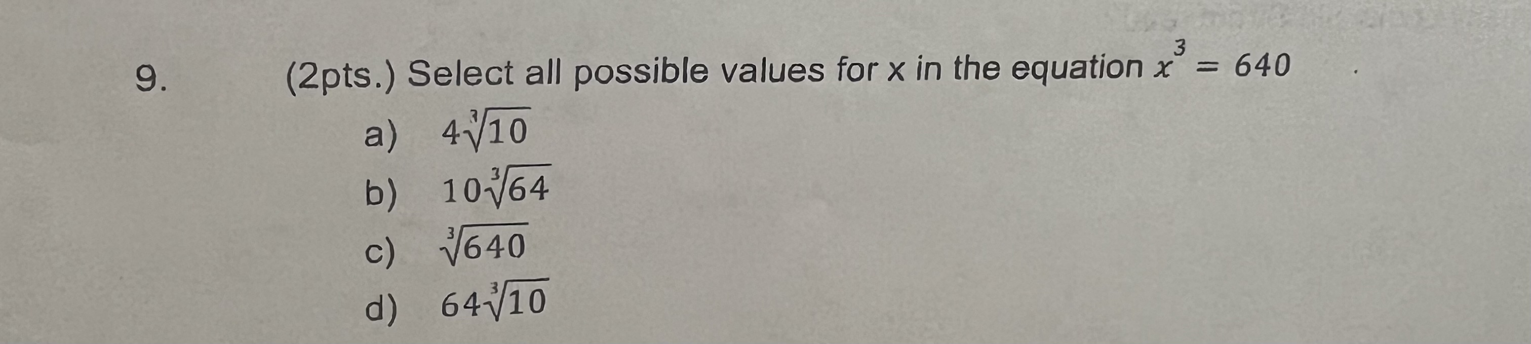 Solved (2pts.) ﻿Select all possible values for x ﻿in the | Chegg.com